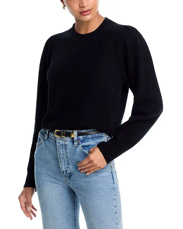 Aqua 100% Cashmere Puff Sleeve Sweater - Black