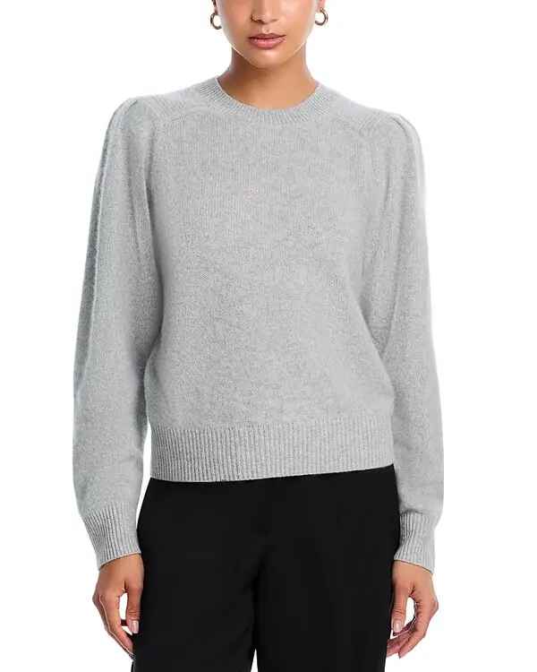 Aqua 100% Cashmere Puff Sleeve Sweater - Light Gray