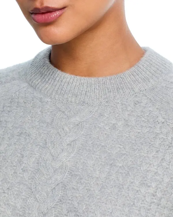 Aqua 100% Cashmere Basketweave Cable Crewneck Sweater