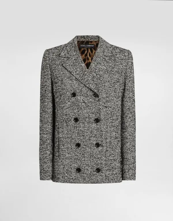 Dolce & Gabbana Short Double-breasted Coat In Dotted Wool Blend