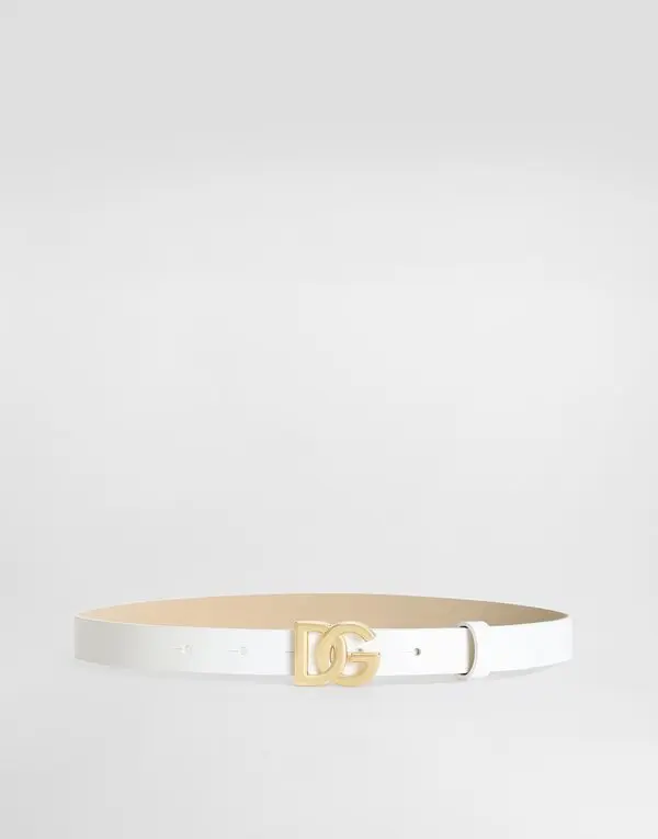 Dolce & Gabbana Patent Leather Belt With Dg Logo Buckle - White