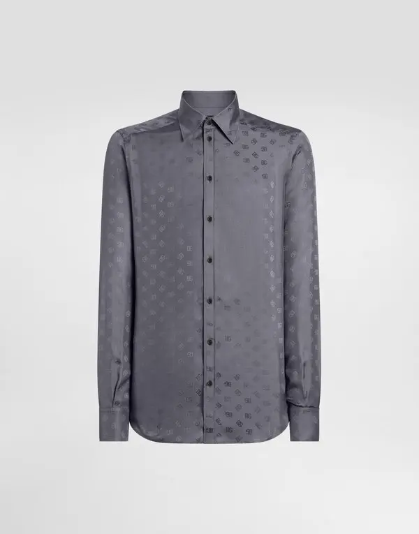 Dolce & Gabbana Dg Logo Martini Shirt In Jacquard - Grey