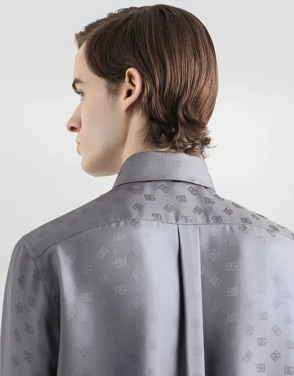 Dolce & Gabbana Dg Logo Martini Shirt In Jacquard - Grey