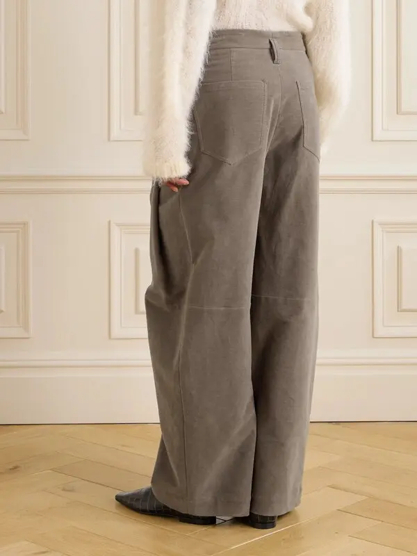 Brunello Cucinelli Pleated Brushed Cotton-blend Wide-leg Pants