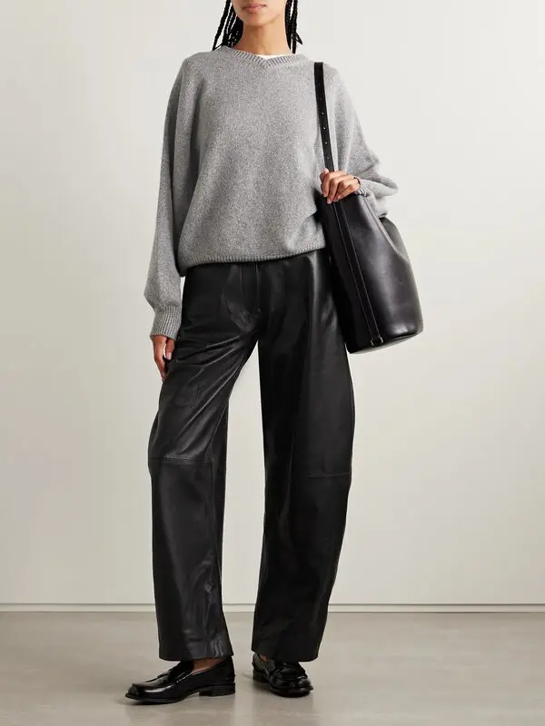 Nour Hammour Leather Barrel-leg Pants - Black