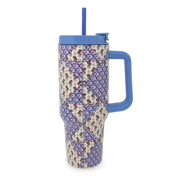 VERA BRADLEY Stainless Steel Xl Tumbler W/handle In Rachel Ditsy Patchwork - Red/blue