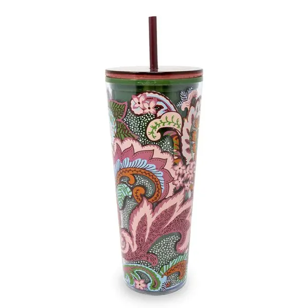 VERA BRADLEY Tumbler With Straw In Leaf Me Not Paisley - Green/orange