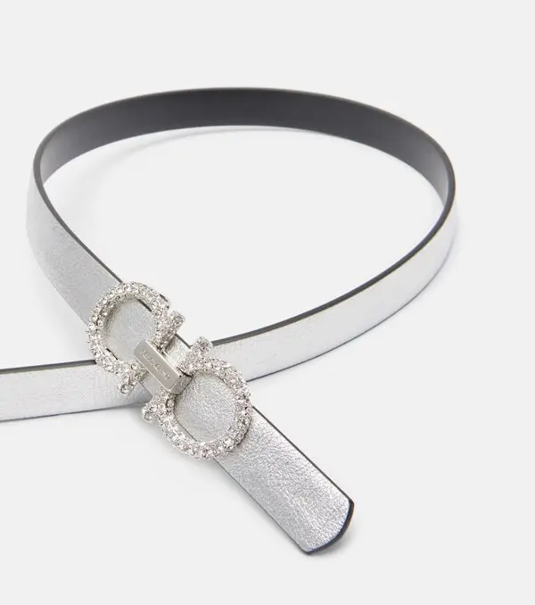FERRAGAMO Gancini Metallic Leather Belt - Silver