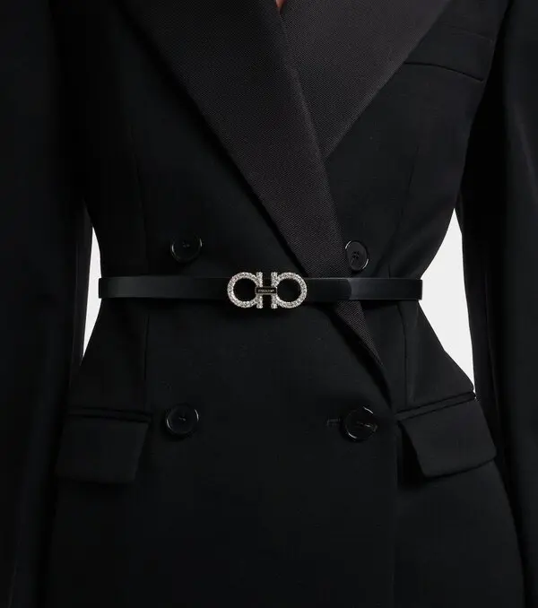 FERRAGAMO Gancini Metallic Leather Belt - Silver