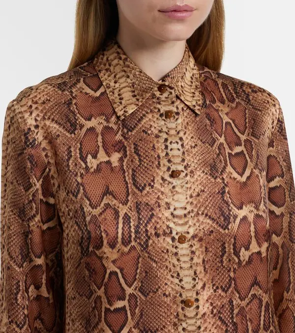 Zimmermann Hypnotic Snake-print Silk Shirt - Brown