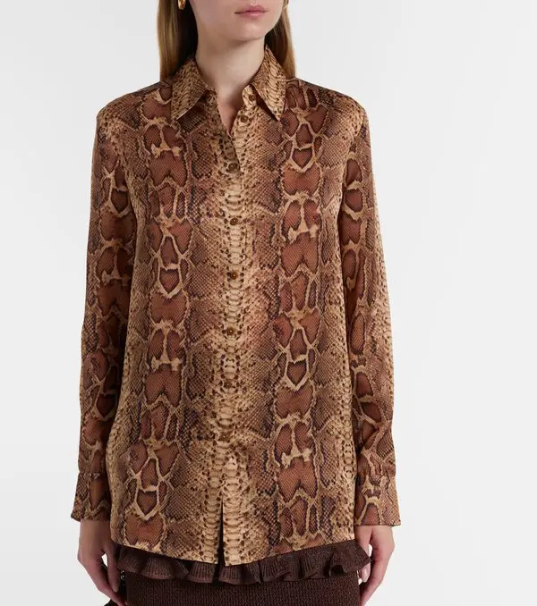 Zimmermann Hypnotic Snake-print Silk Shirt - Brown