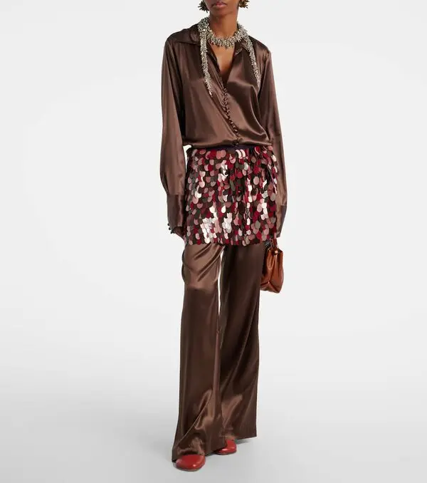 Dries Van Noten Mid-rise Silk-blend Straight Leg Pants