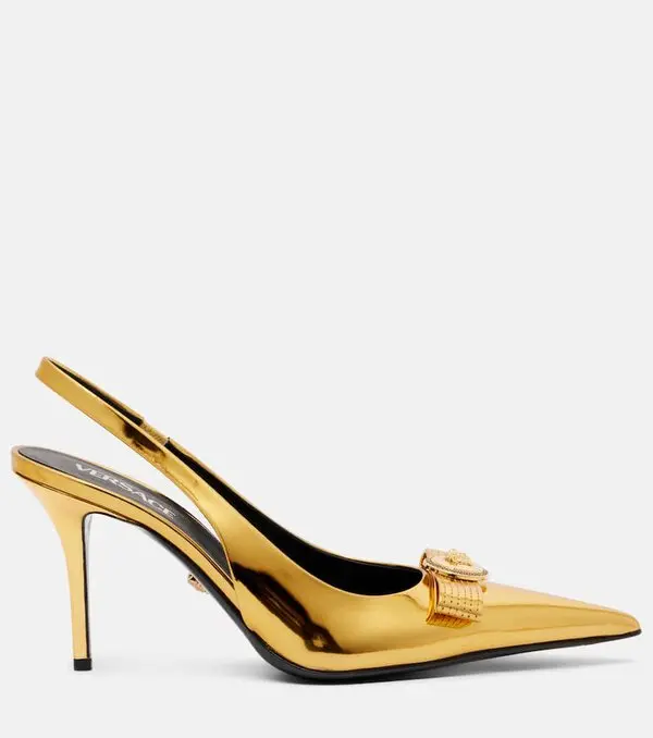 Versace Ribbon 85 Leather Slingback Pumps