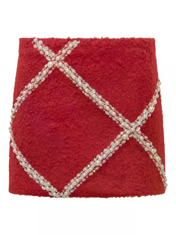 DES_PHEMMES Pearl-embellished Mini Skirt - Red