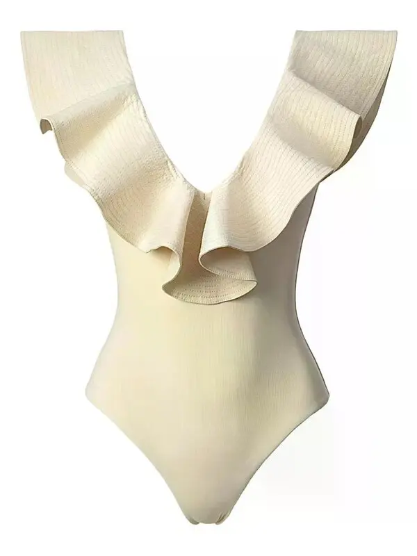 SOFIA ERHAN Sleeveless Ruffle-neck One-piece Swimsuit - Neutrals