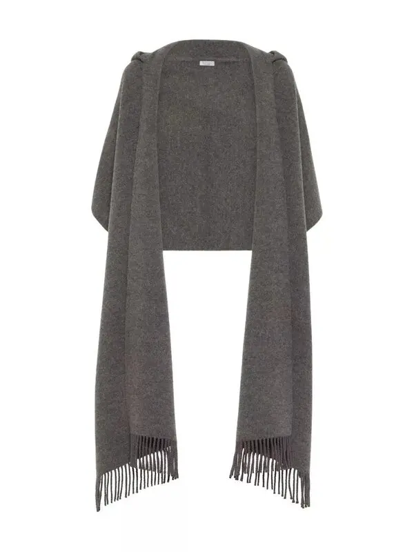 Brunello Cucinelli Hooded Fringed Poncho - Grey