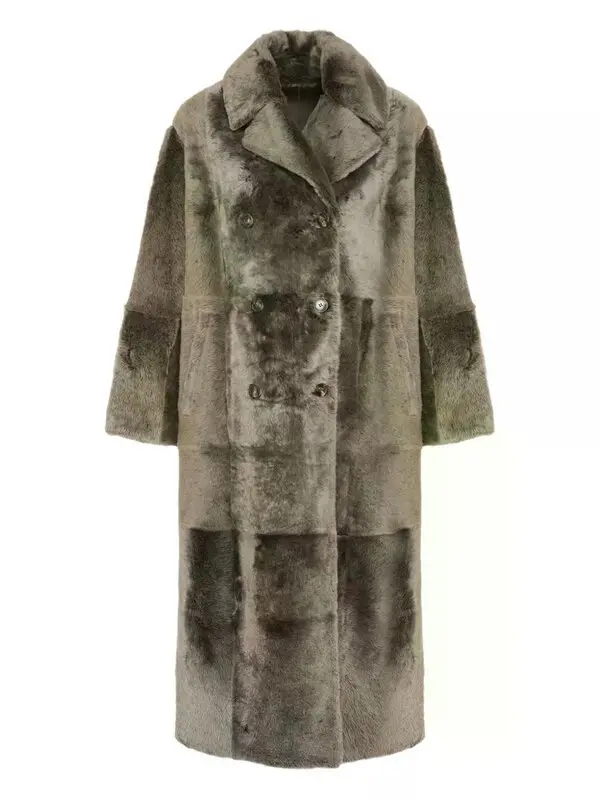 YVES SALOMON Double-breasted Patchwork Shearling Coat