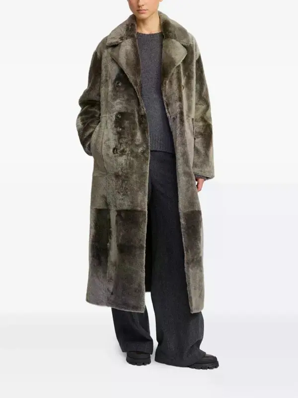 YVES SALOMON Double-breasted Patchwork Shearling Coat
