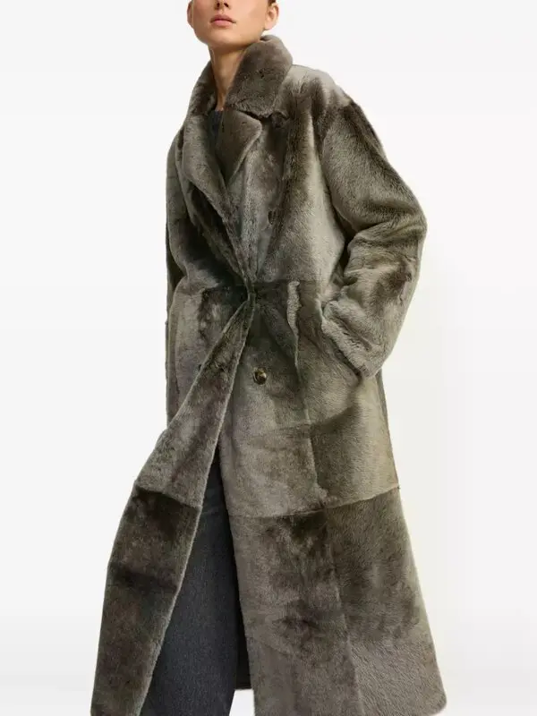 YVES SALOMON Double-breasted Patchwork Shearling Coat