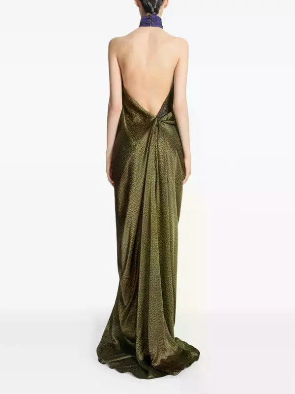 dries van noten halter dress Draped Printed Silk Maxi - Green newin arrivals
