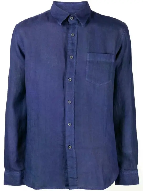 120% Lino Button-up Linen Shirt - Blue