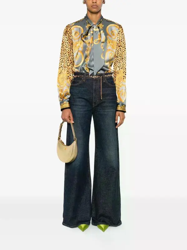 Versace Cheetah Foulard Silk Lavallière Shirt