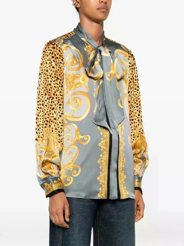 Versace Cheetah Foulard Silk Lavallière Shirt