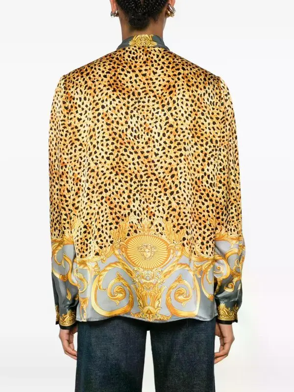 Versace Cheetah Foulard Silk Lavallière Shirt