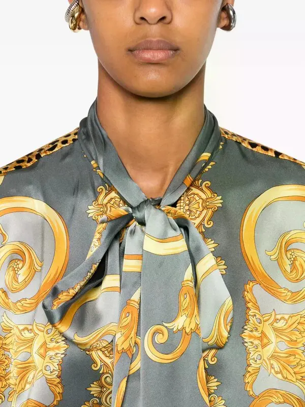 Versace Cheetah Foulard Silk Lavallière Shirt