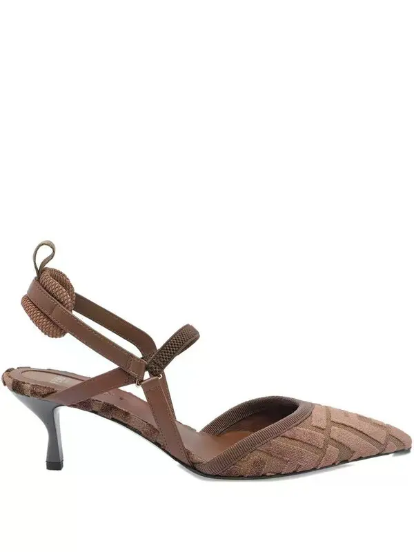 Fendi 55mm Ff-logo Slingback Heeled Pumps - Neutrals