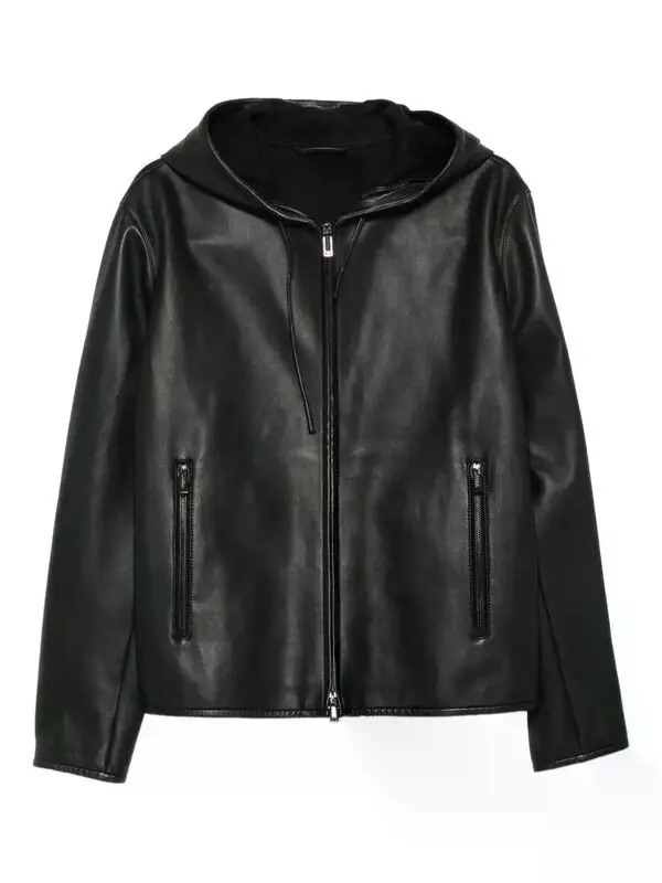 Emporio Armani Leather Zip-front Hooded Jacket