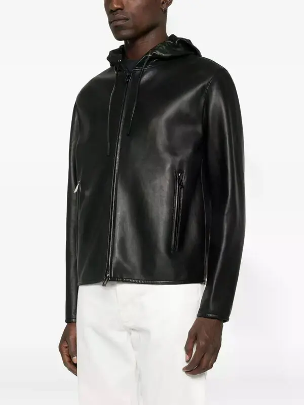 Emporio Armani Leather Zip-front Hooded Jacket