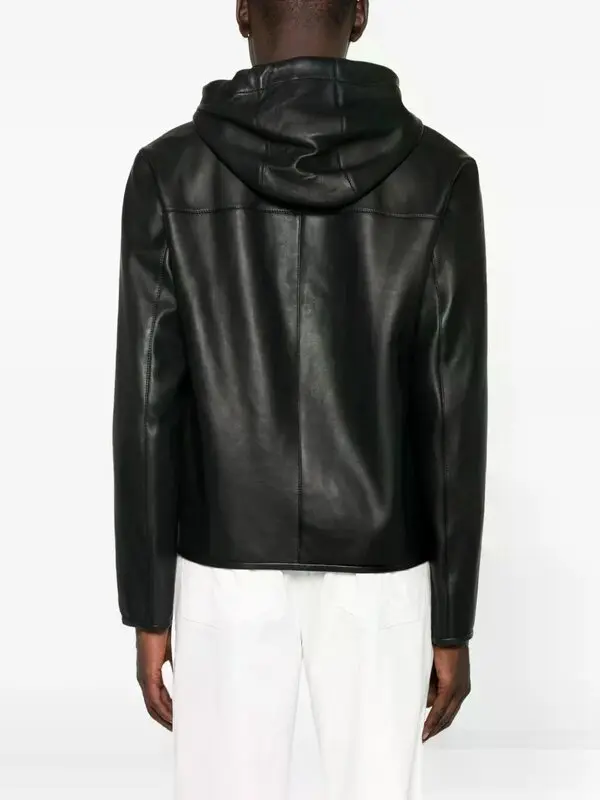 Emporio Armani Leather Zip-front Hooded Jacket