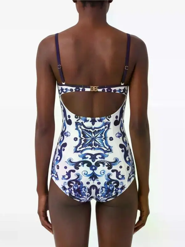 Dolce & Gabbana Majolica Print Swimsuit - Blue