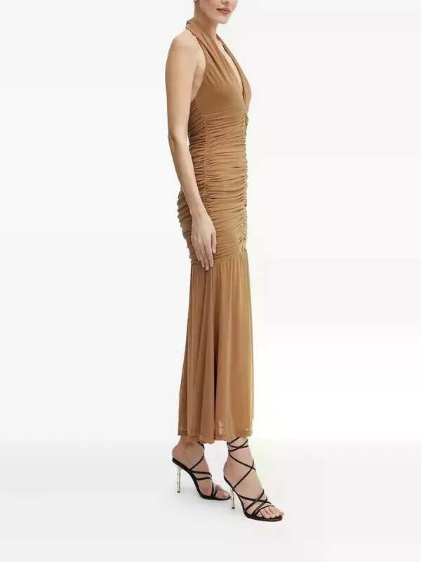 Bardot Halter Neck Ruched Dress