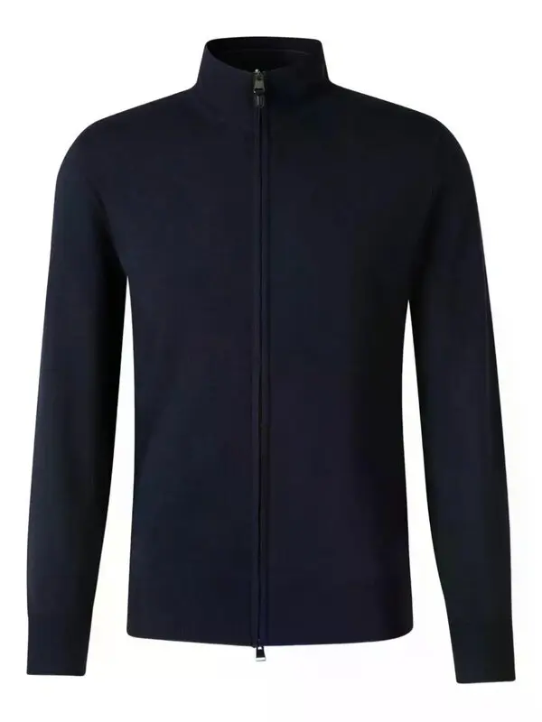 Canali High-neck Zip-front Cardigan - Blue