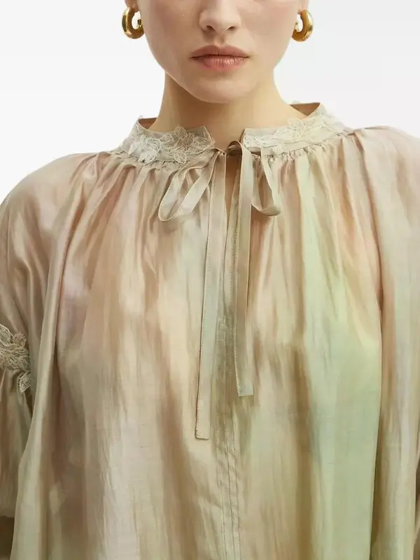 ERMANNO FIRENZE Lace-trimmed Tie-neck Top