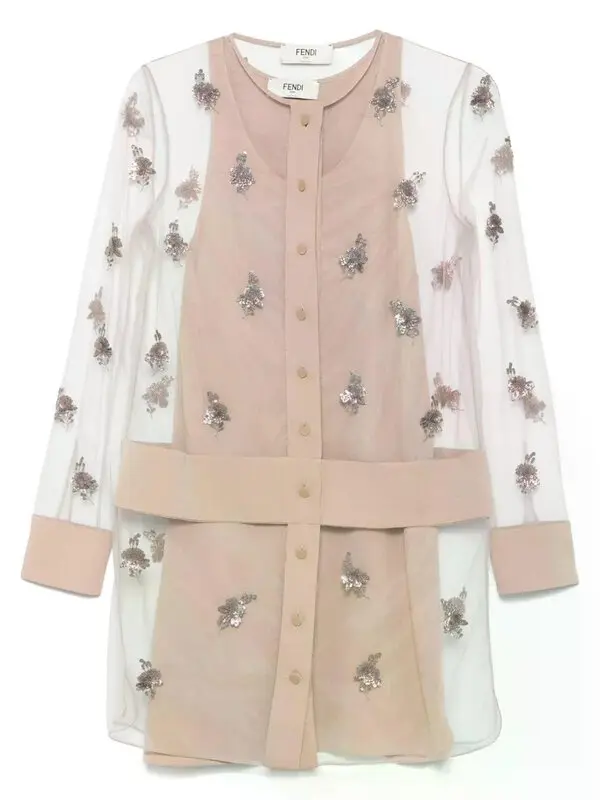 Fendi Embroidered Tulle Mini Dress