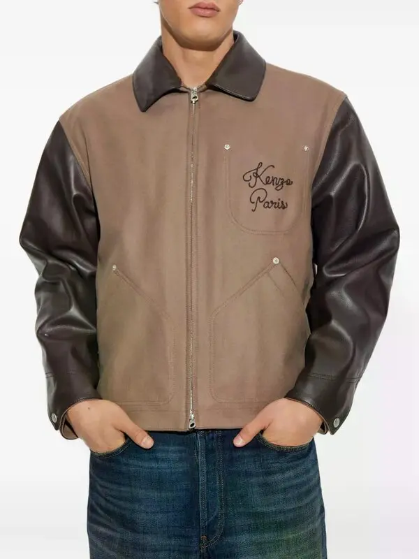 Kenzo Embroidered Leather-sleeves Jacket