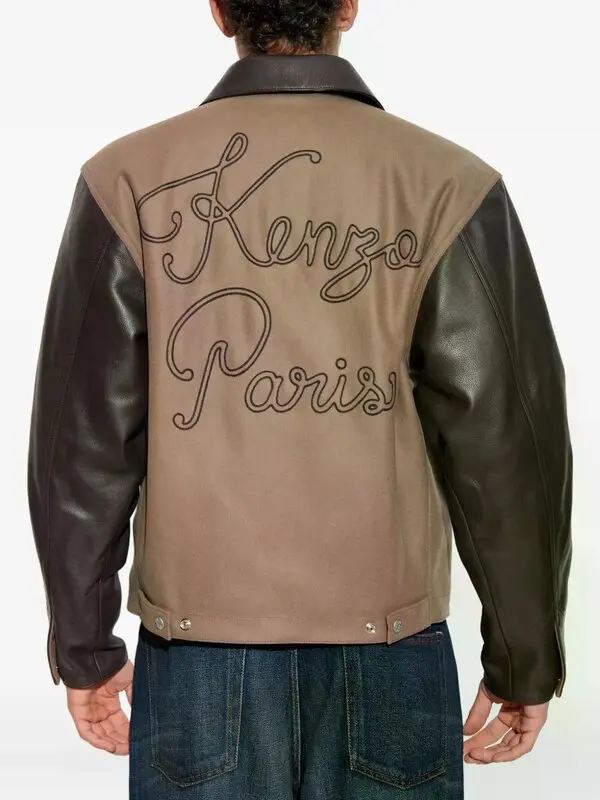 Kenzo Embroidered Leather-sleeves Jacket