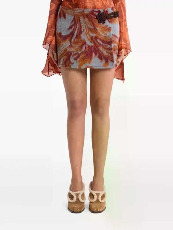 Etro Leaf Print Belted Mini Skirt