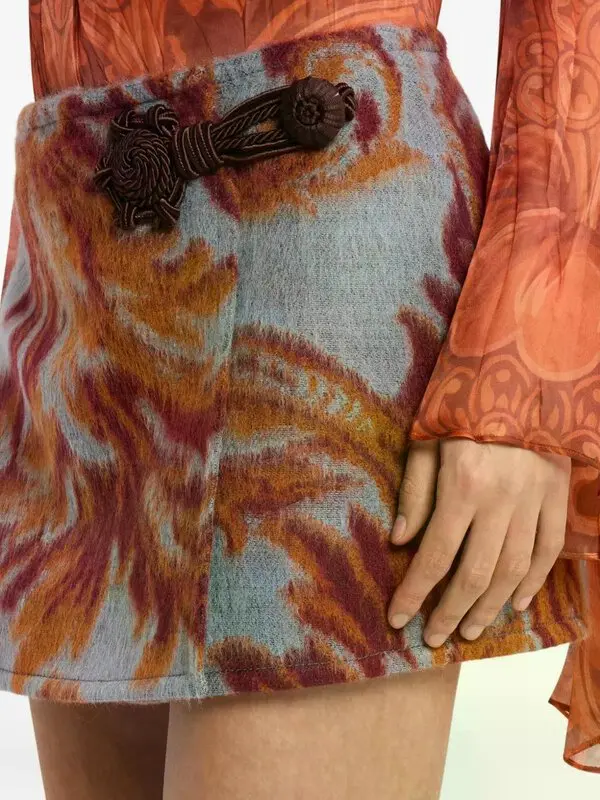 Etro Leaf Print Belted Mini Skirt