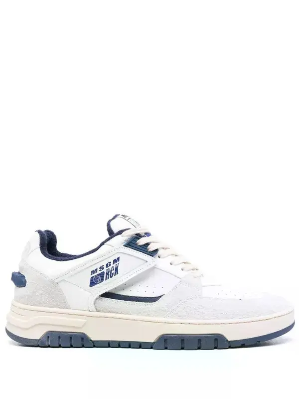 MSGM Colour-block Panelled Leather Sneakers - White
