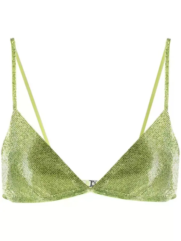 NUE Rhinestone Embellished Triangle Bra Top - Green