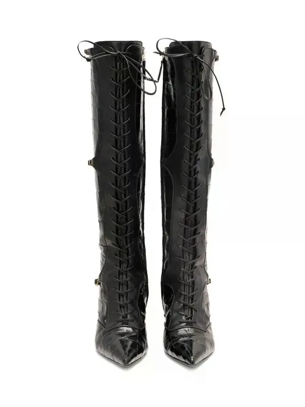 Roberto Cavalli Lace-up Crocodile-effect Boots