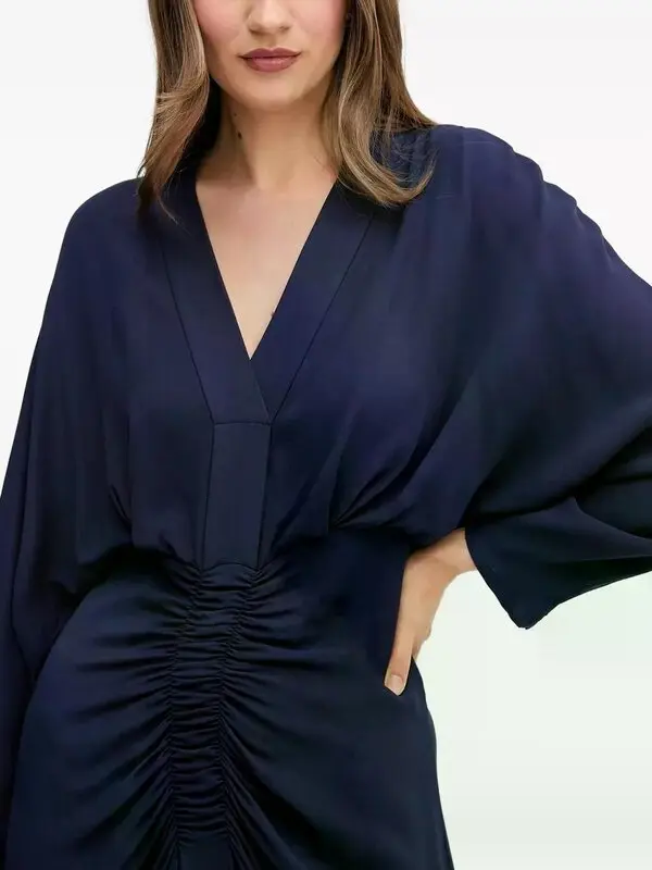 SANDRO FERRONE V-neck Gathered Midi Dress - Blue