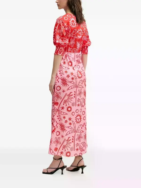 NEVER FULLY DRESSED Graphic-print V-neck Midi Dress