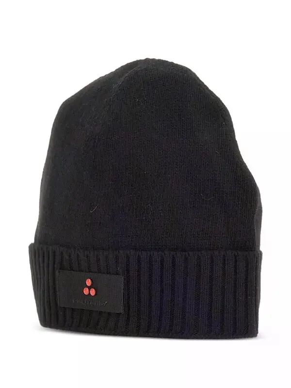 Peuterey Ribbed Cuff Logo Beanie - Black
