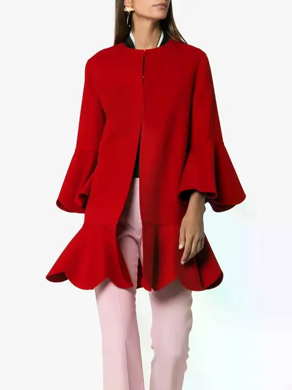 Valentino Garavani Wool-cashmere Blend Collarless Ruffled Coat - Red