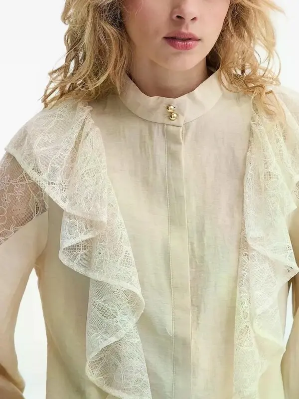 BRUUNS BAZAAR Lace-trimmed Ruffled Blouse
